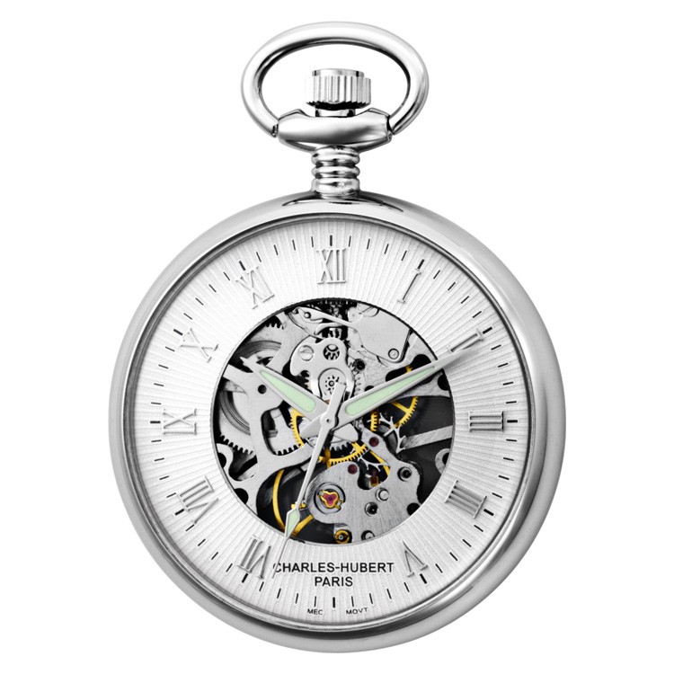 Polished Finish Open Face Mechanical Pocket Watch