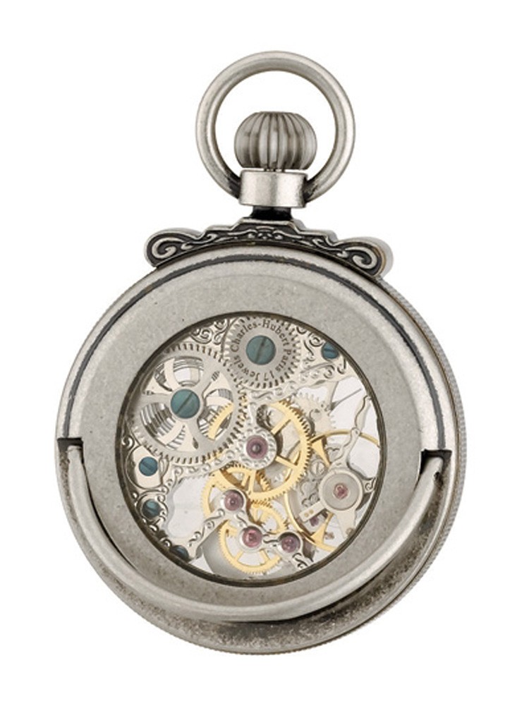 Antiqued Finish Open Face Mechanical Pocket Watch